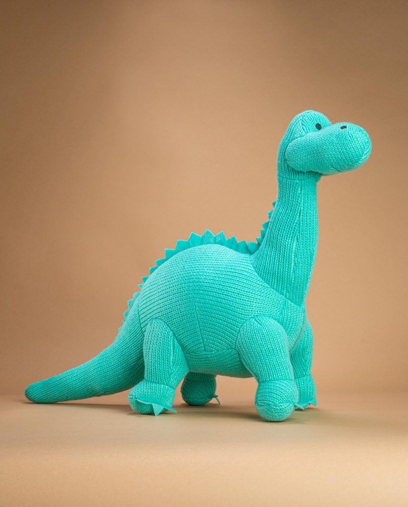 Large Ice Blue Diplodocus Toy | Knitted Dinosaur | Send a Cuddly today!