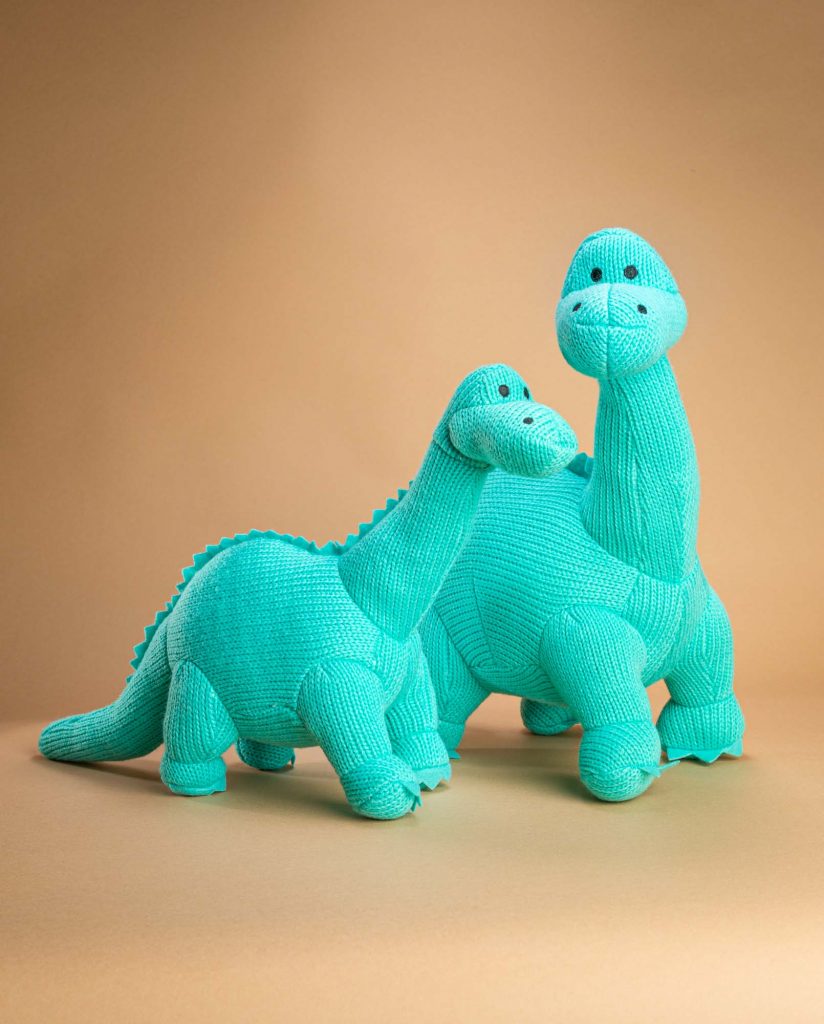 Large Ice Blue Diplodocus Toy | Knitted Dinosaur | Send a Cuddly today!