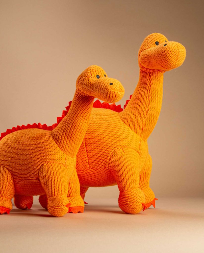Large Orange Diplodocus Toy | Knitted Dinosaur | Send a Cuddly today!