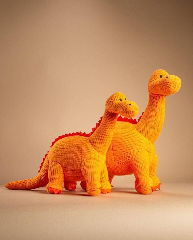 Large Orange Diplodocus Toy | Knitted Dinosaur | Send a Cuddly today!